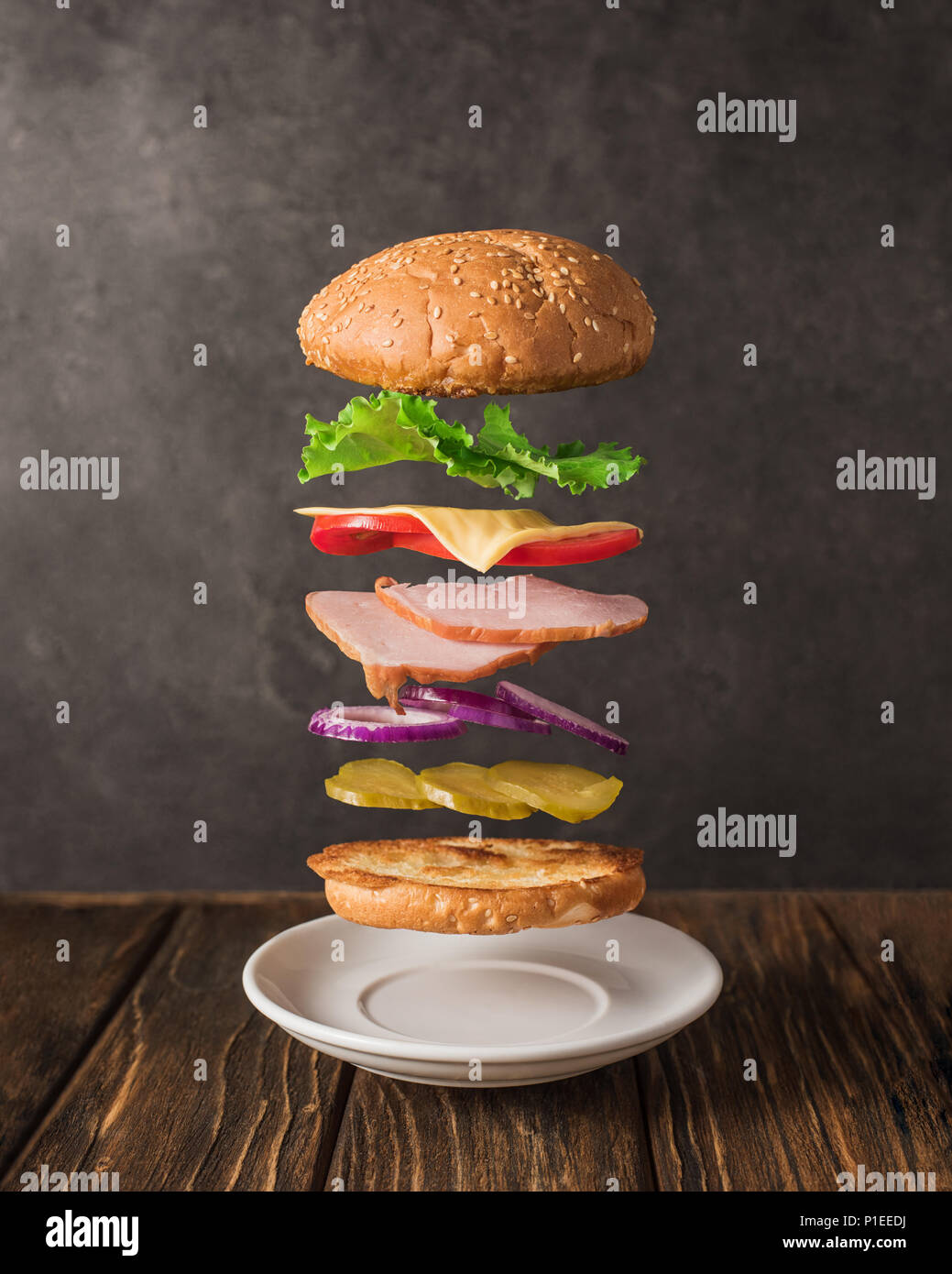 Fresh sandwich flying ingredients hi-res stock photography and images ...