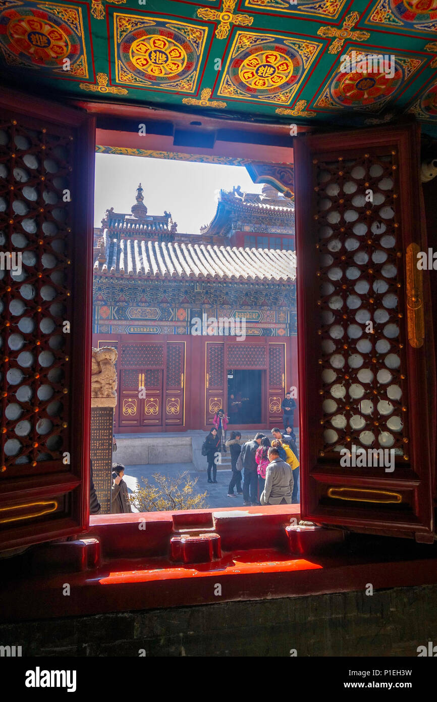BEIJING, CHINA - MARCH 10, 2016: Through the the Yonghegong Lama Temple ...