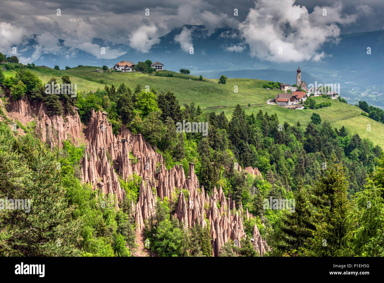 Renon plateau and its earth pyramids europe hi-res stock photography ...