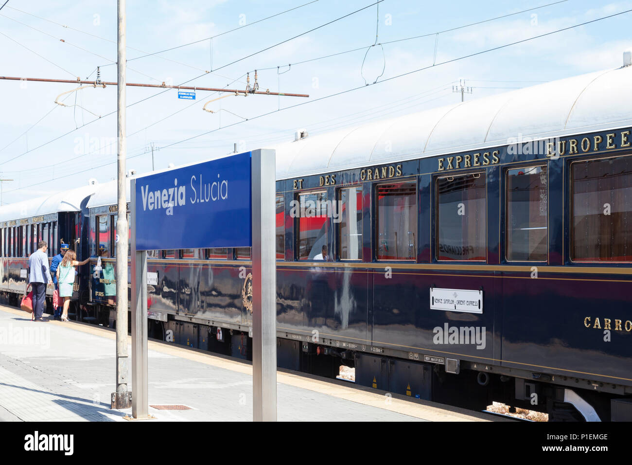 Venice Simplon Orient Express luxury train in Venice, St Lucia Station, Veneto, Italy with ...