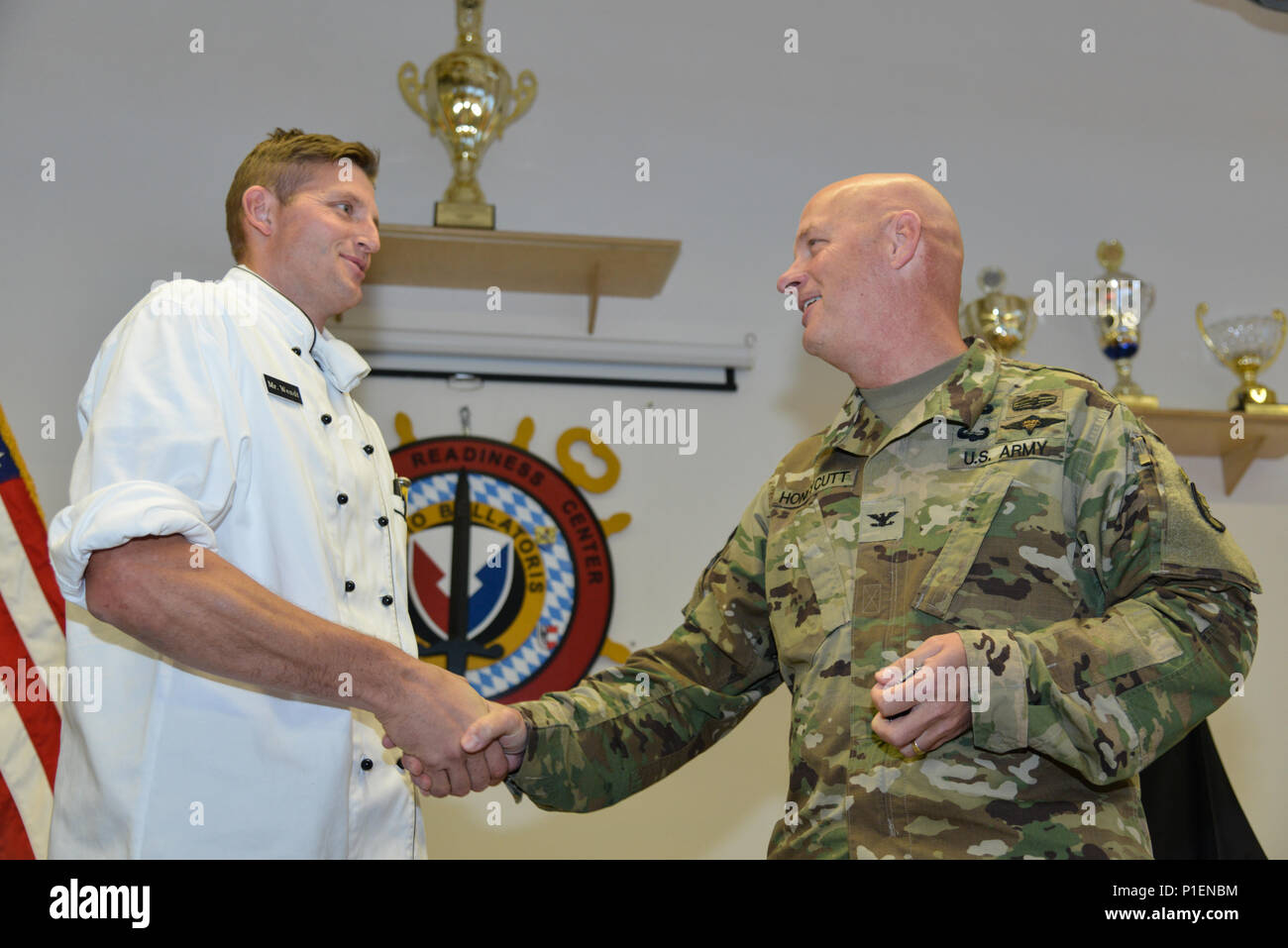 U.S. Army Col. Rodney Honeycutt (right), commander of the 405th Army ...