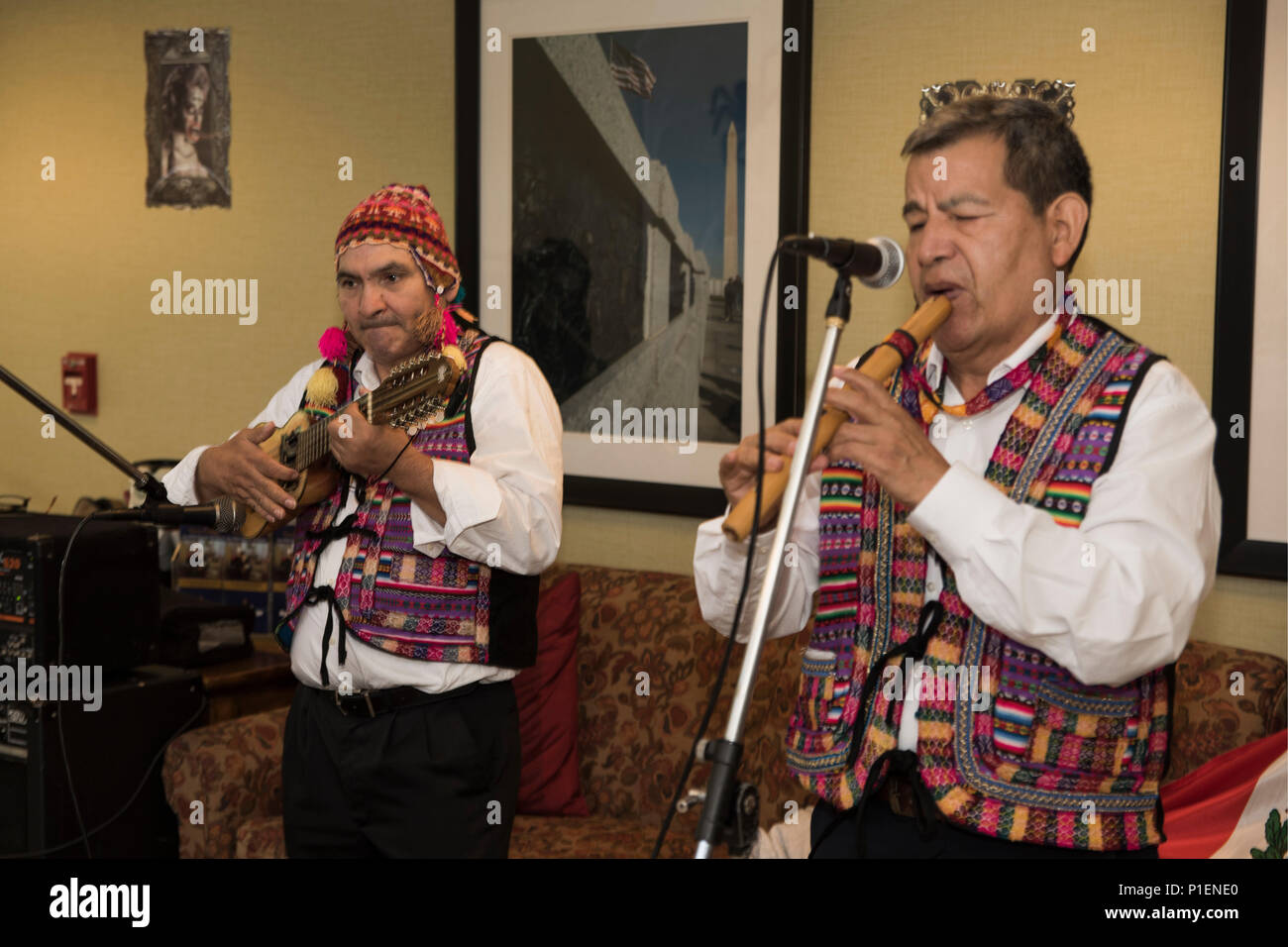 Musicians play traditional Peruvian music during Navy Lodge Bethesda’s ...