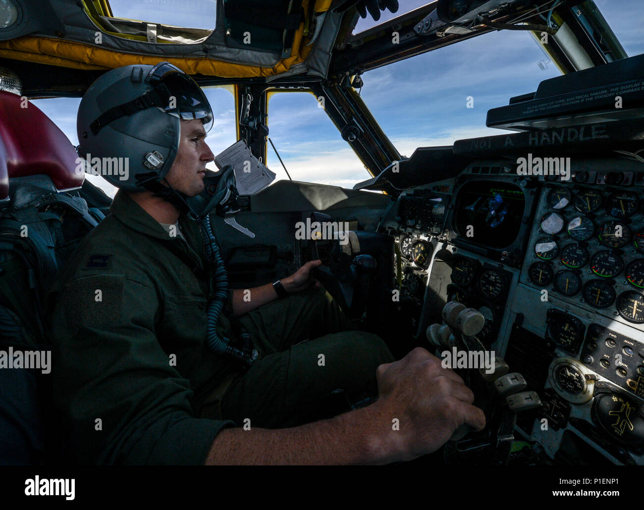 Capt. Lance Adsit, 20th Bomb Squadron pilot, observes a target during a ...