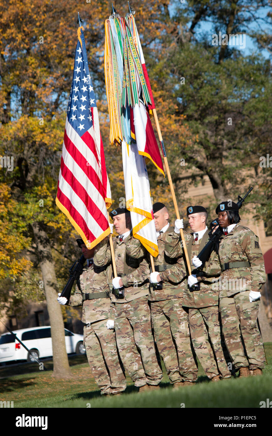 The First Army Color Guard stands at attention during a Change of ...