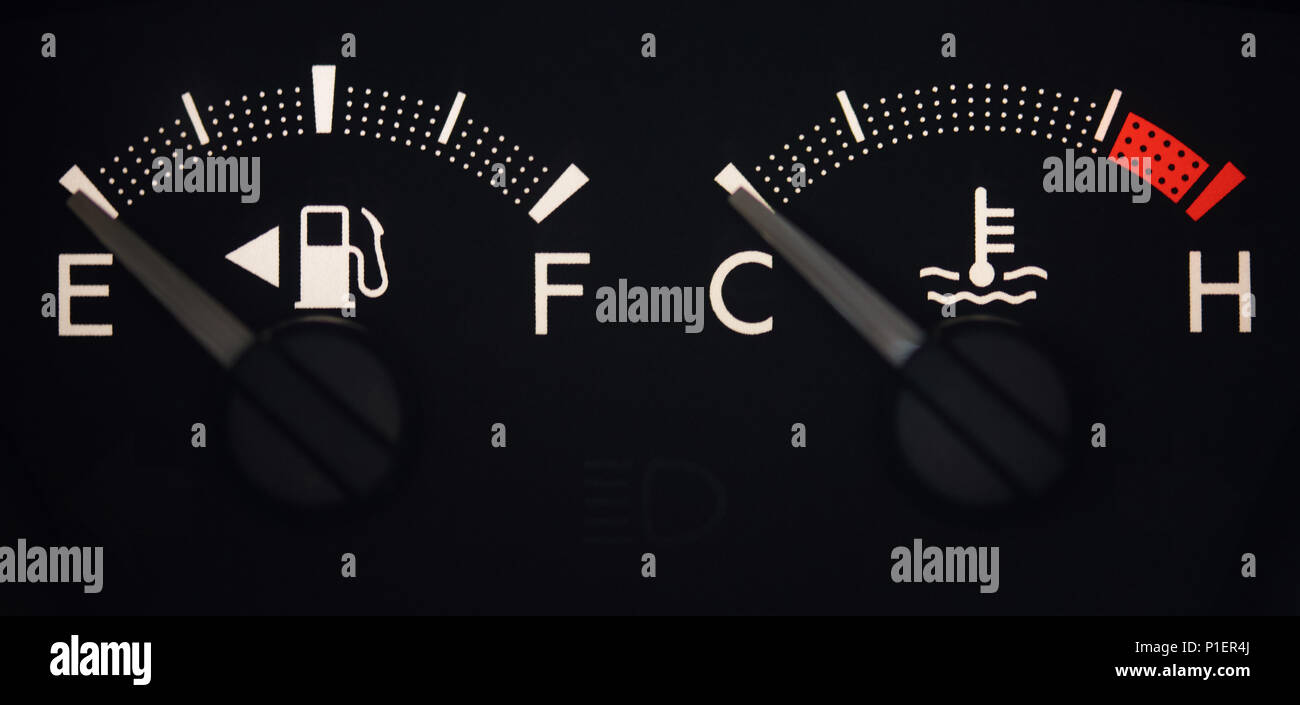 Fuel and tempreture indicators in modern car close up view Stock Photo ...