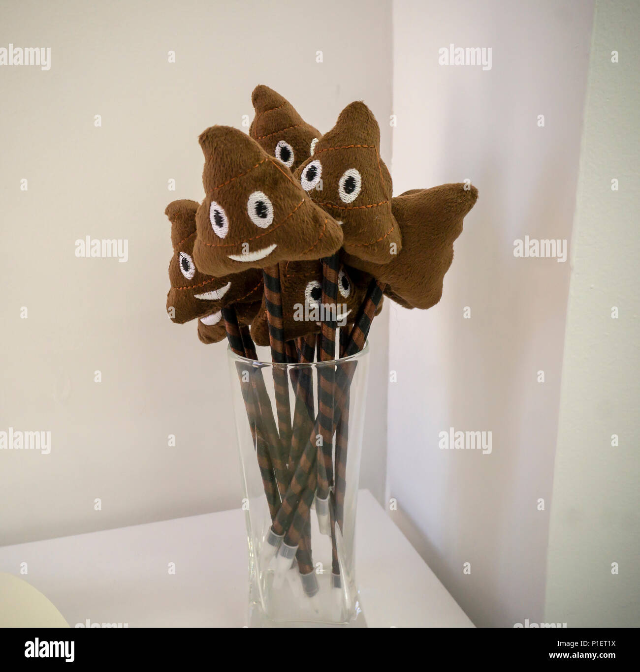 Poop emoji plush pens at the luxury bathroom brands Tushy and Poo ...