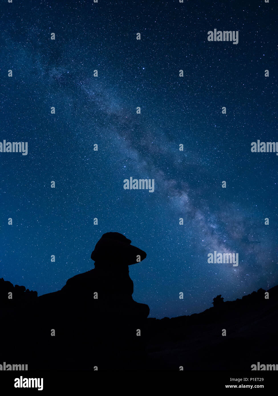 Milky Way over the hoodoos, Goblin Valley State Park, Utah Stock Photo ...