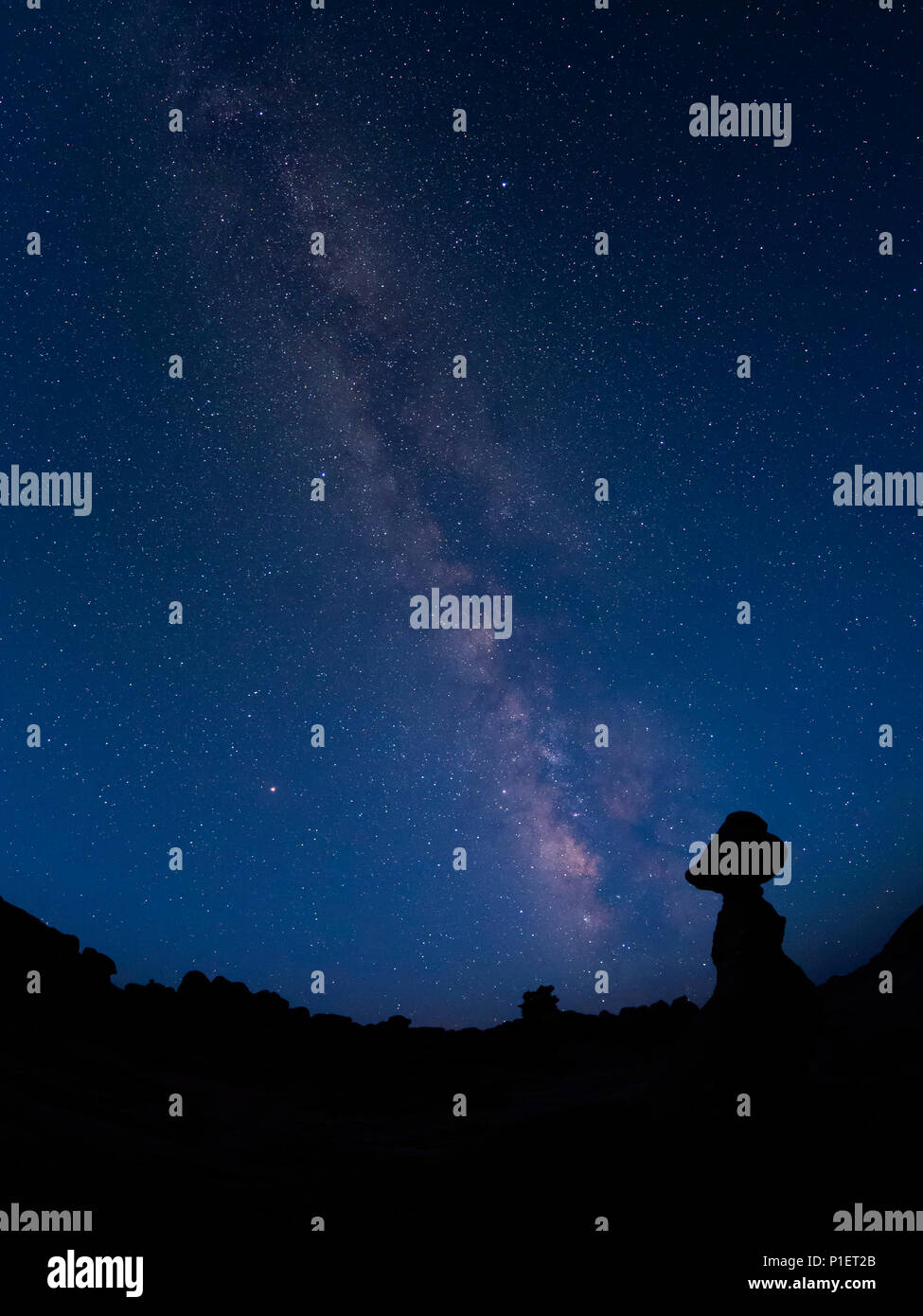 Milky Way over the hoodoos, Goblin Valley State Park, Utah Stock Photo ...