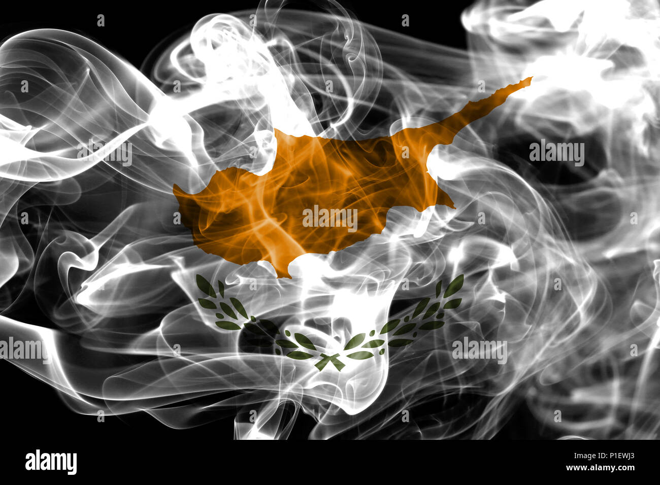 Cyprus smoke flag, island country in the Eastern Mediterranean Stock ...