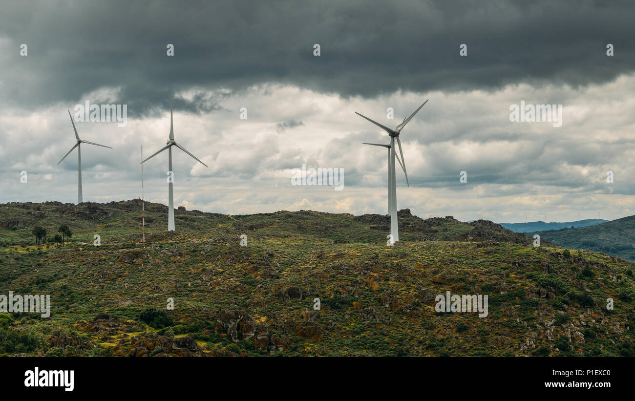 A wind turbine factory on top of a hill in Northeastern Portugal ...