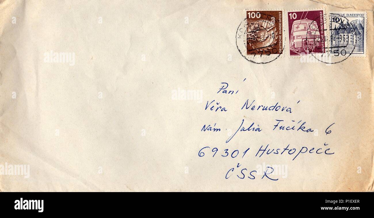 GERMANY - CIRCA 1980s: A vintage used envelope and stamps. Rich stain ...