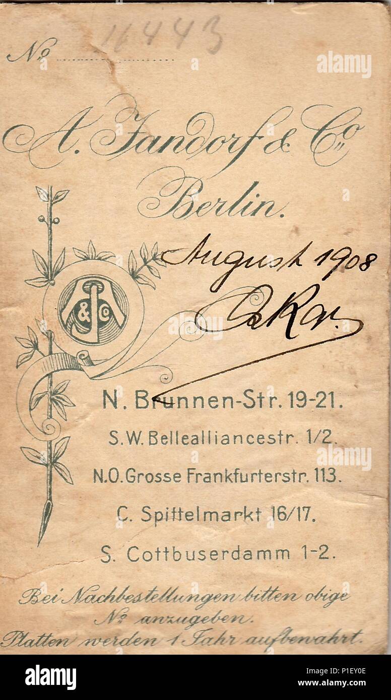BERLIN, GERMANY - AUGUST, 1908: Back of vintage photo. Rich stain and ...