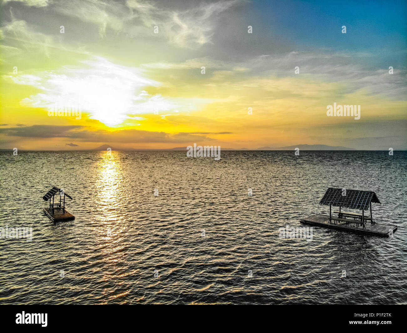 Aerial photo of a beautiful sunrise taken at a beach resort in ...