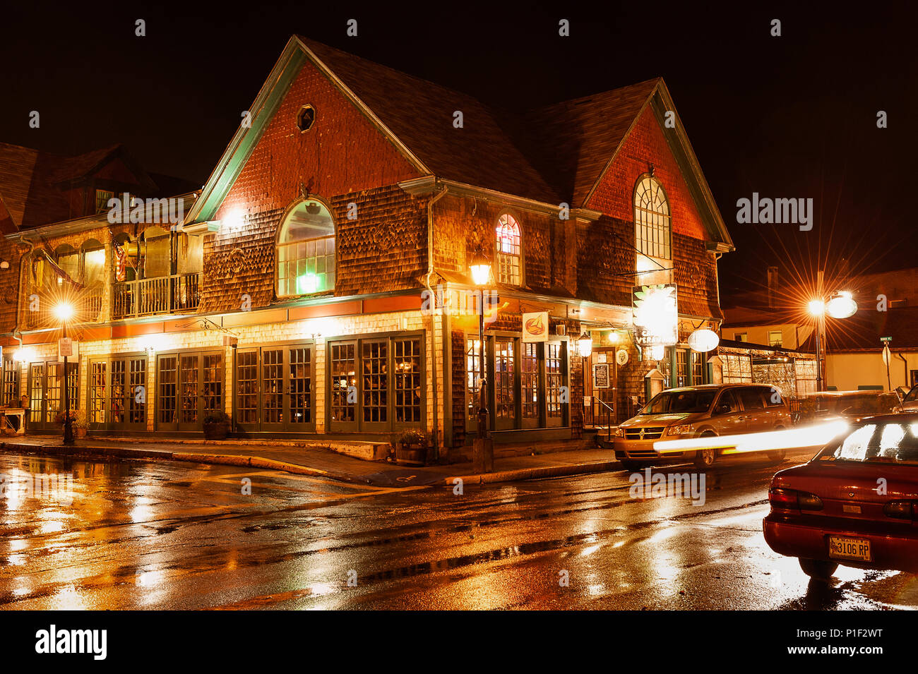 Charming shops at night, Bar Harbor, Maine, USA Stock Photo - Alamy