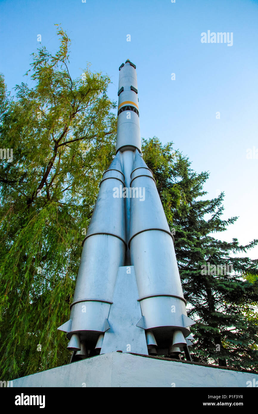 Science and technology. The layout of the rocket standing in the city ...