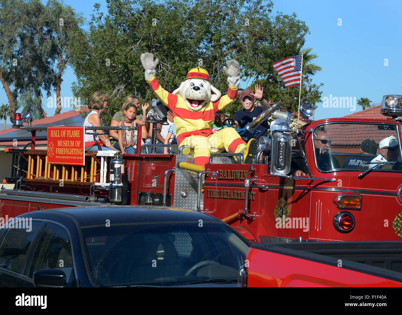 Sparky the fire dog participates in the Fire Prevention Week parade at ...