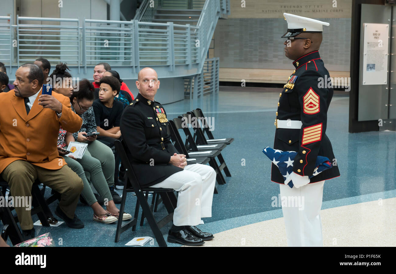 U.S. Marine Corps Gunnery Sgt. Lennel T. Johnson stands at attention ...