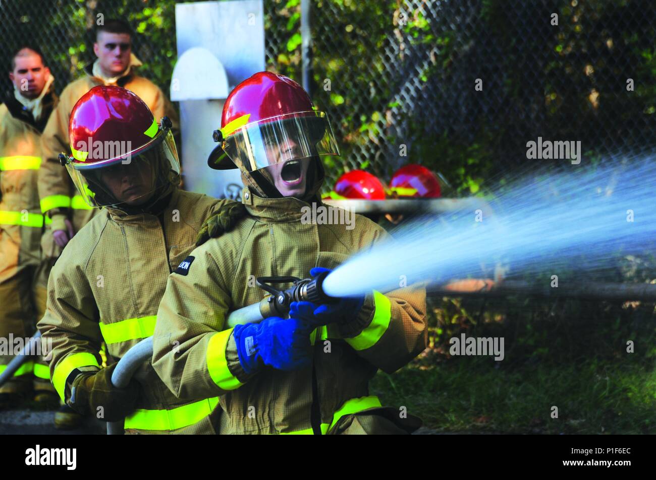 Pfc. Cole Schoen, Echo Company, 266th Quartermaster Battalion, yells ...