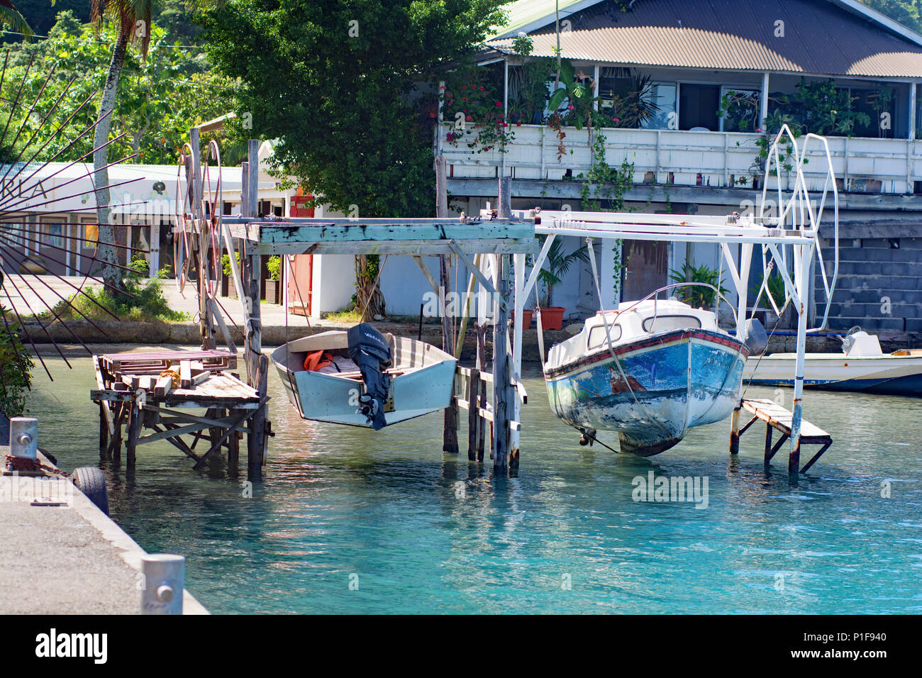 Unique dry docking system for boats at Aitutaki Stock Photo - Alamy