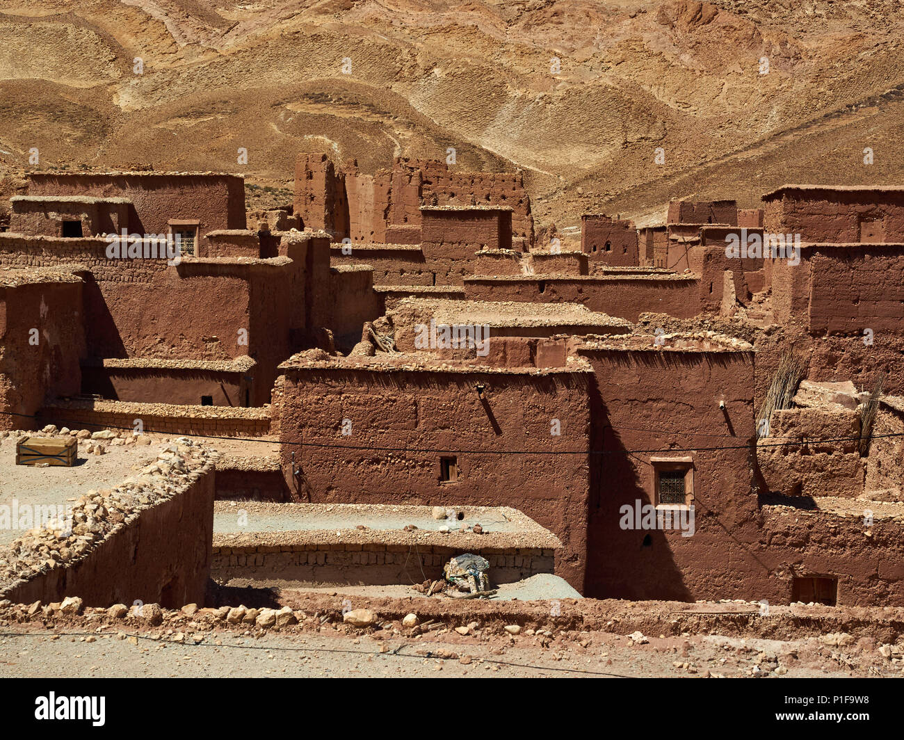 Clay houses in a traditional Berber mountain village, high Atlas ...