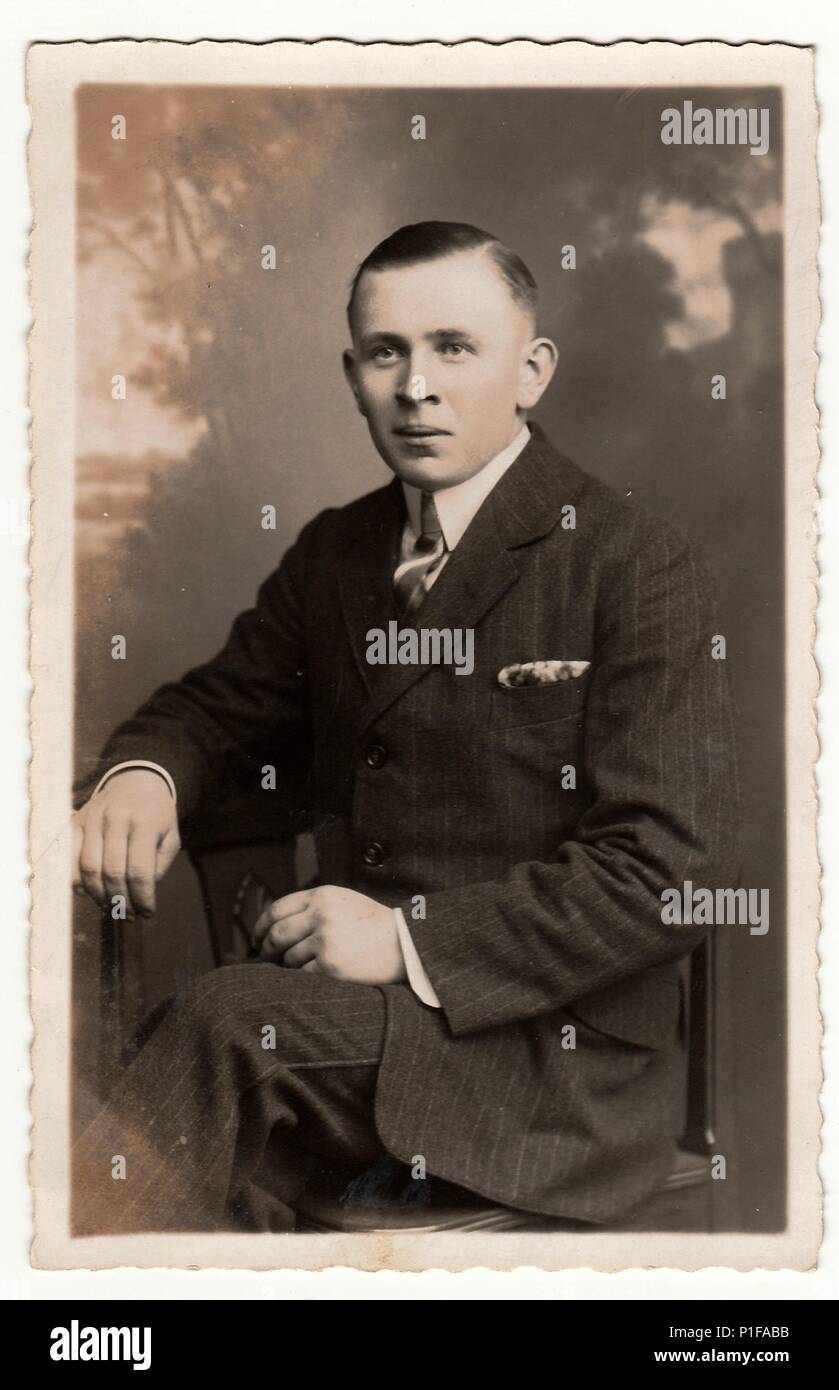 EILENBURG, GERMANY - CIRCA 1920s: Vintage photo shows young man poses ...