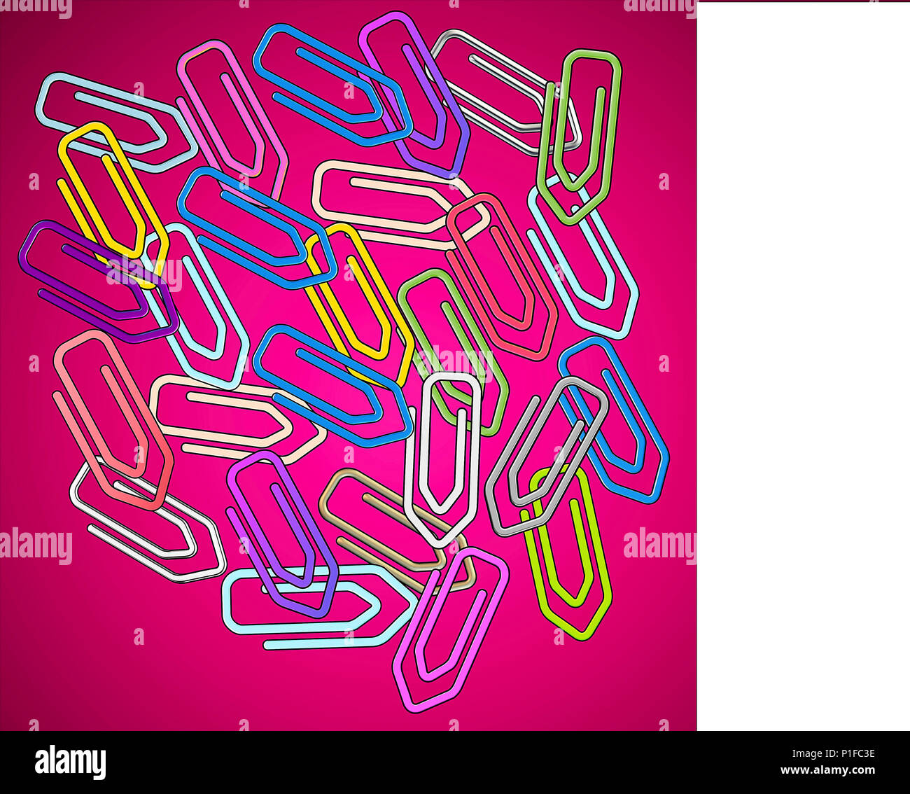 Colourful office clips with copy space on the right of image. Pink ...