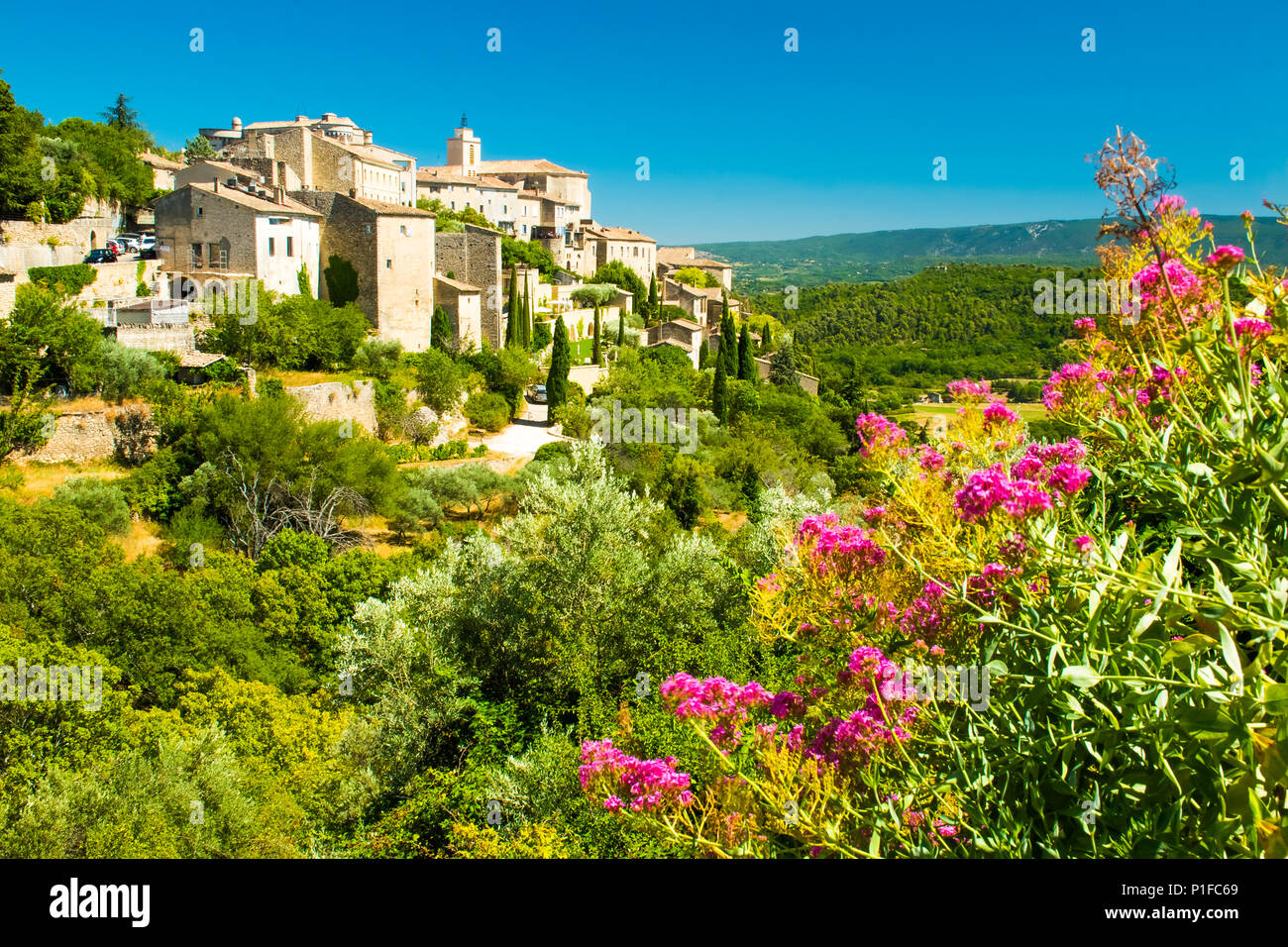 Ancient medieval village with flowers of Gordes, Provence in France ...
