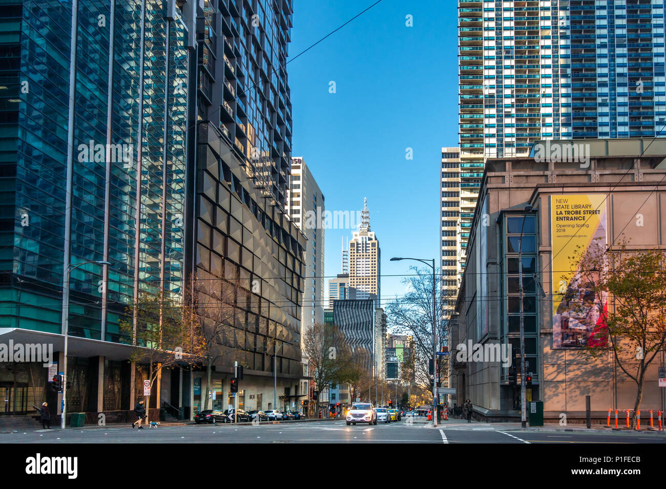 Intersection at La Trobe and Russell Streets in Melbourne CBD. High ...