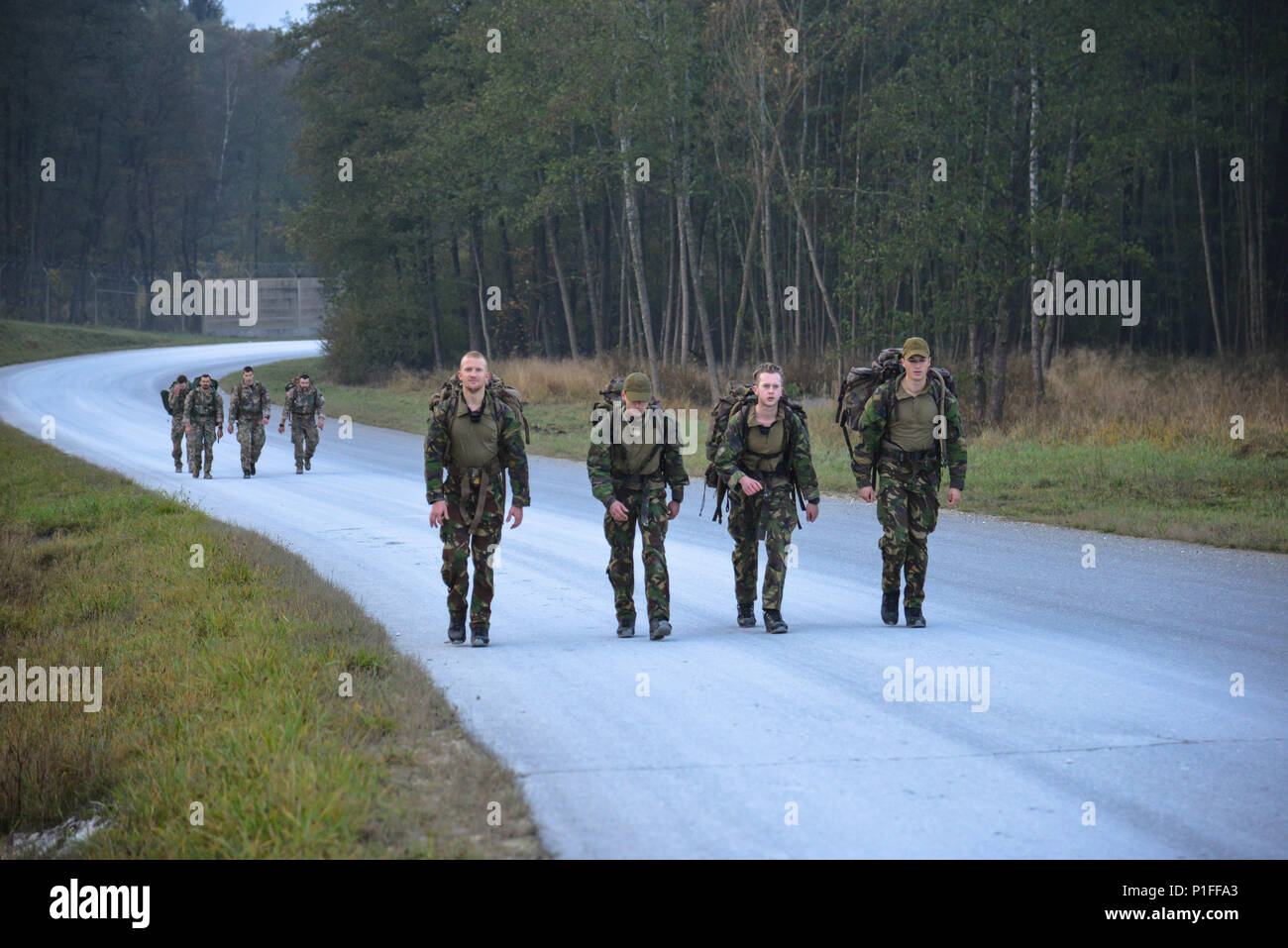 Dutch soldiers lead the way during the 12 mile Ruck March event as part ...