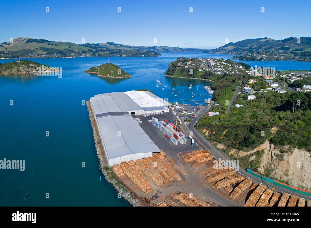 Log terminal, Port of Otago, and Otago Harbour, Port Chalmers, Dunedin ...