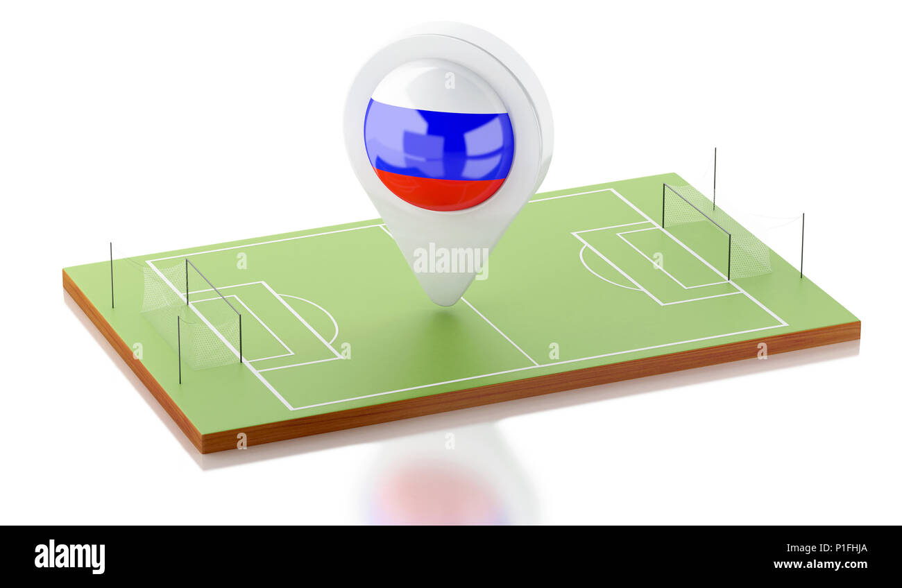 3d illustration. Soccer field with Russia flag map pointer. Sports ...