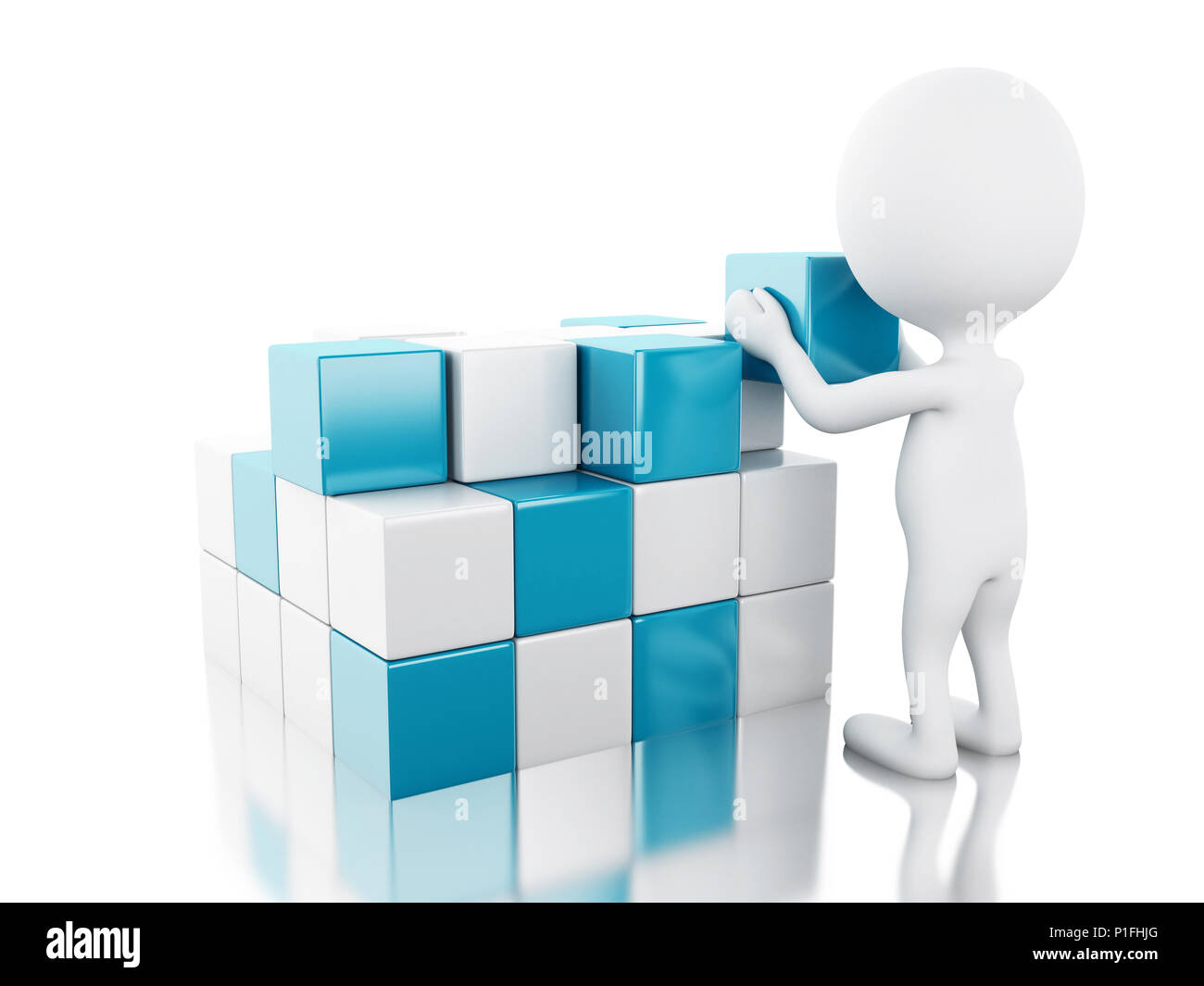 3D Illustration. White people with cubes. Success in business concept ...