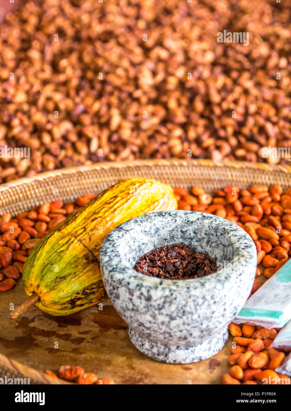 Fresh Cocoa Beans in Bin Drying on St Lucia Stock Photo - Alamy