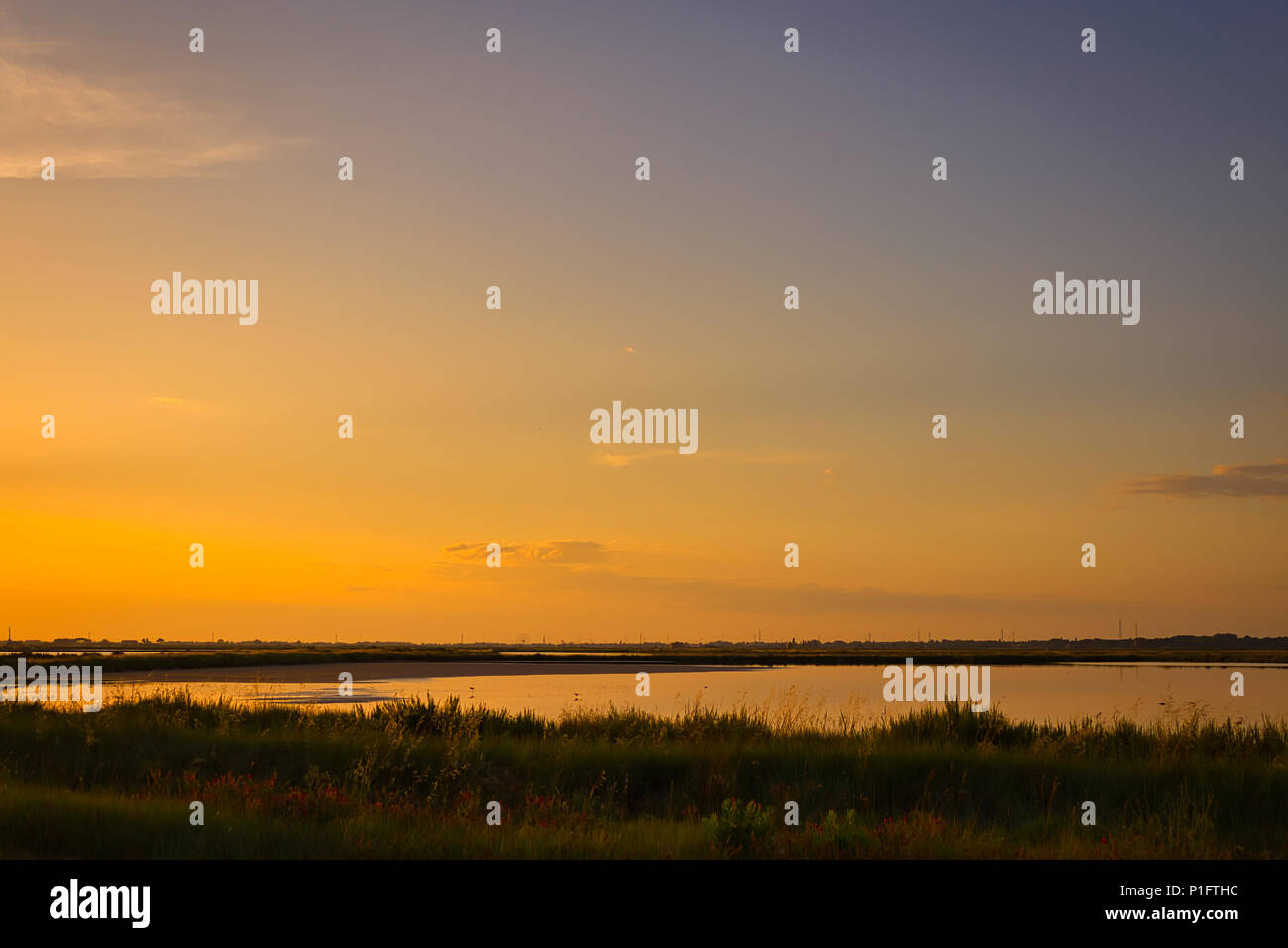 deep sunset on brackish wetlands Stock Photo - Alamy