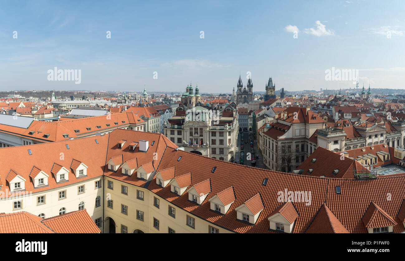 A magnificent view on Prague's rooftops from the top of the Klementinum ...