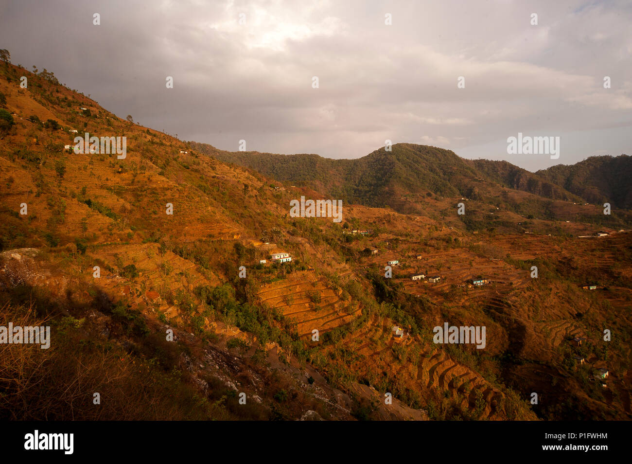 Mountains and villages on the remote Nandhour Valley, Kumaon Hills ...