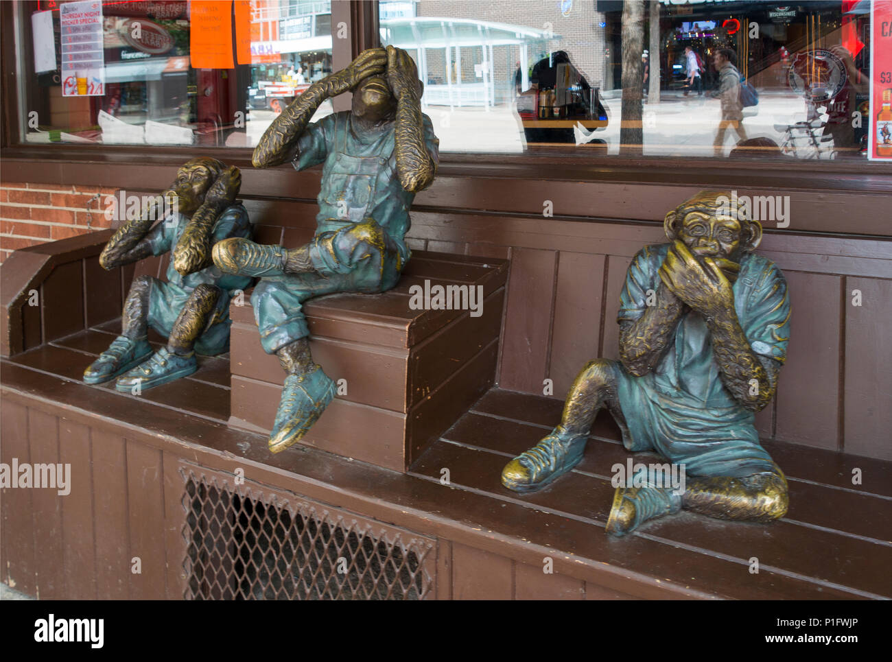 hear, speak, see no evil monkeys sculpture in Madison Wisconsin Stock ...
