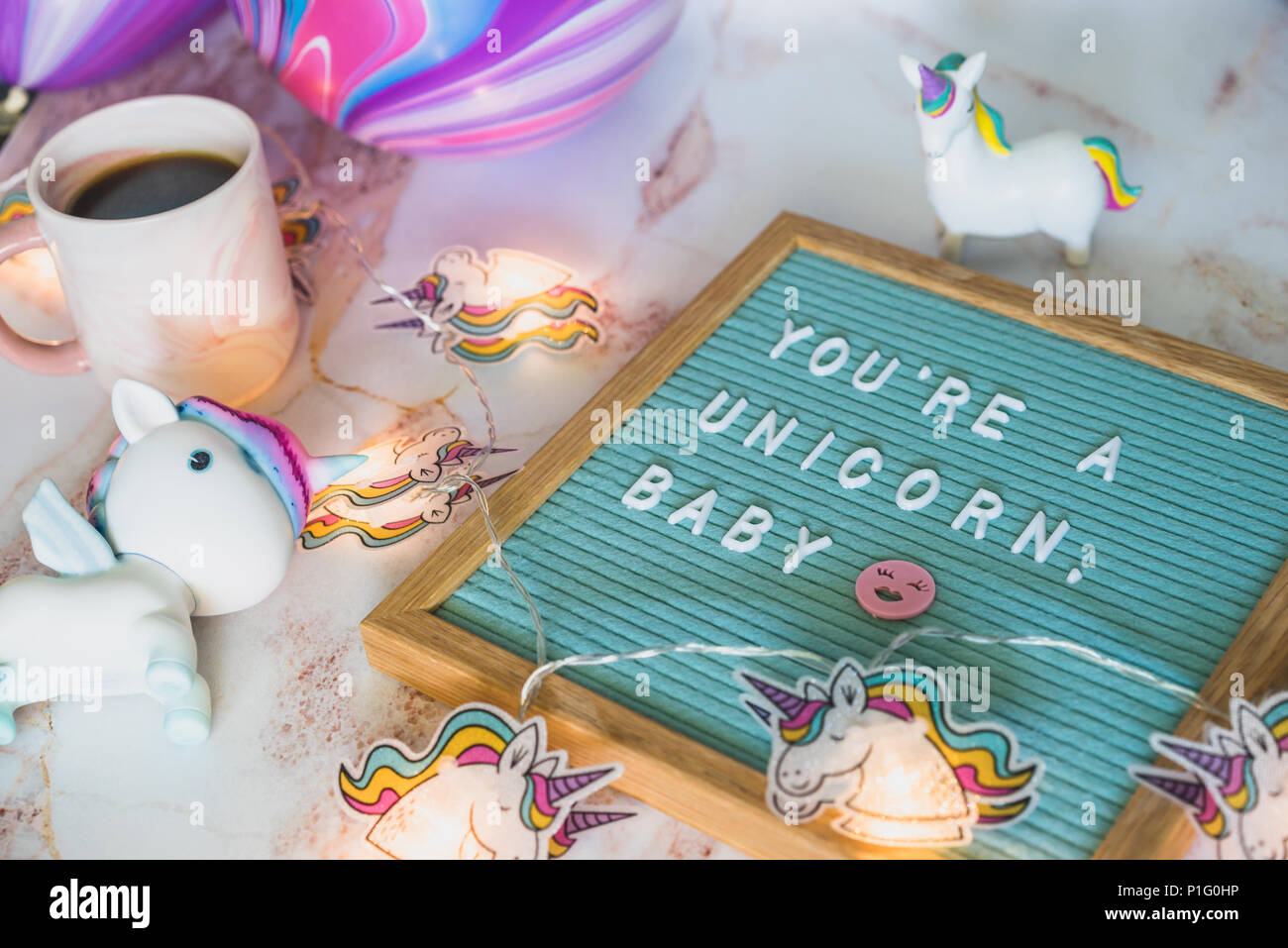 Inspirational message with unicorn theme Stock Photo - Alamy