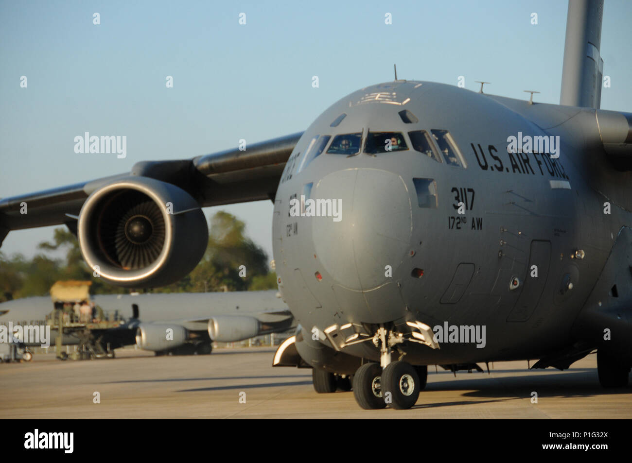 A U.S. Air Force C-17 Globemaster III aircraft, with the 172d Airlift ...