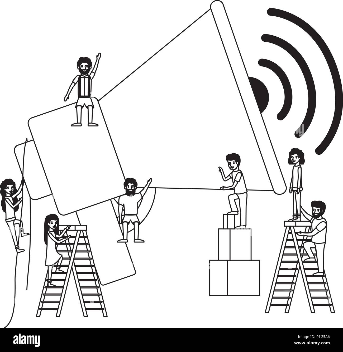 Megaphone woman ladder hi-res stock photography and images - Alamy