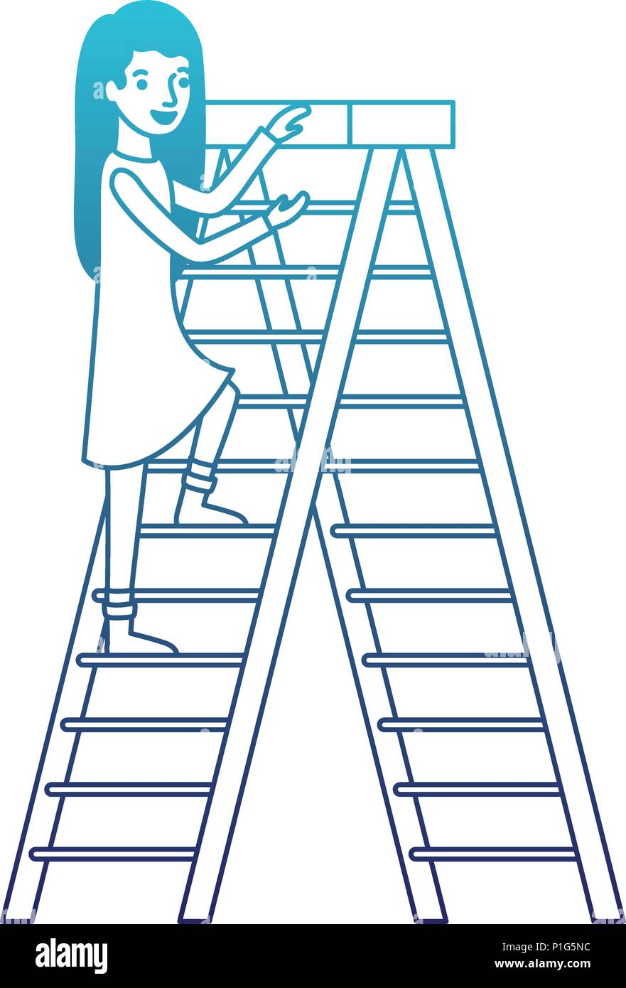 woman climbing stepladder character Stock Vector Image & Art - Alamy