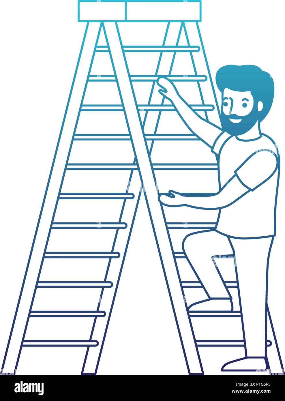 Cartoon Illustration Man Climbing Ladder High Resolution Stock ...