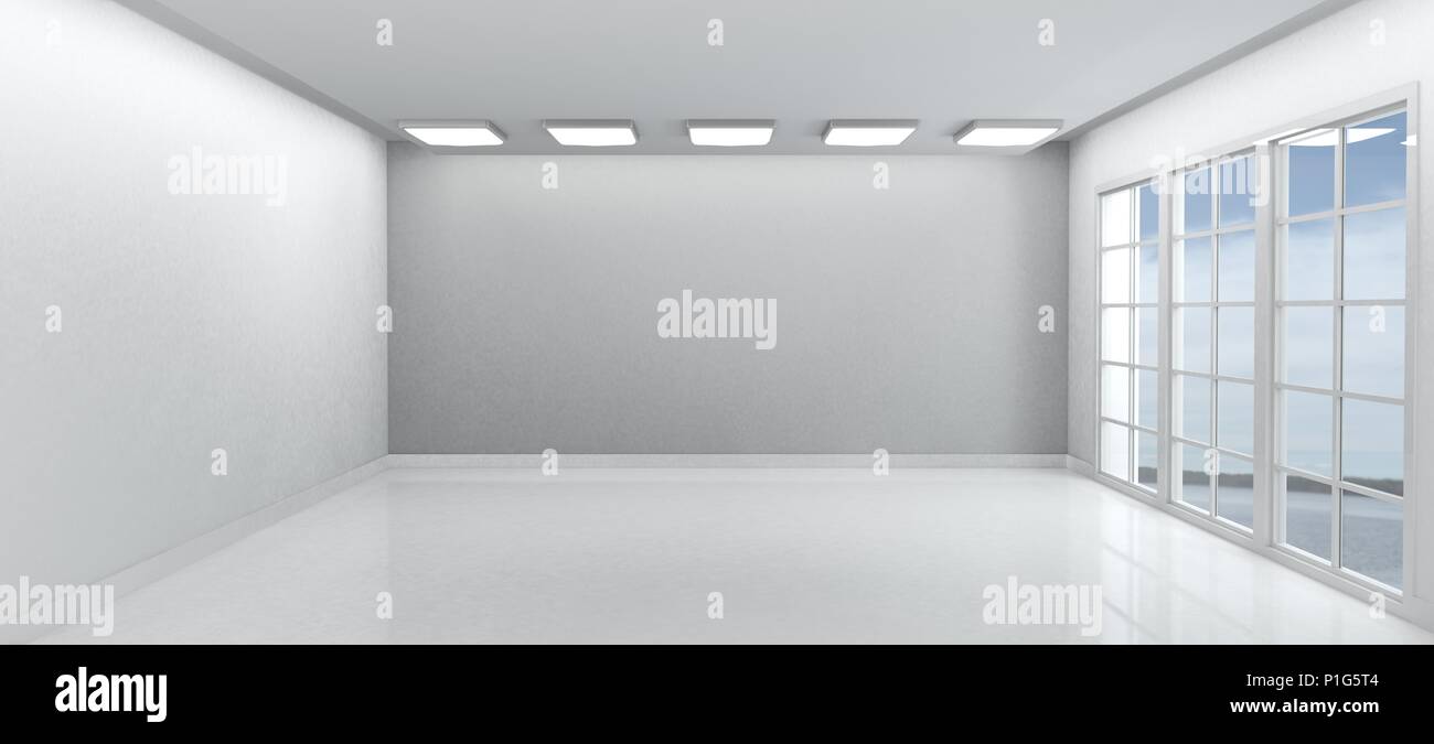 3D Render of an Empty Room with Windows Stock Photo - Alamy