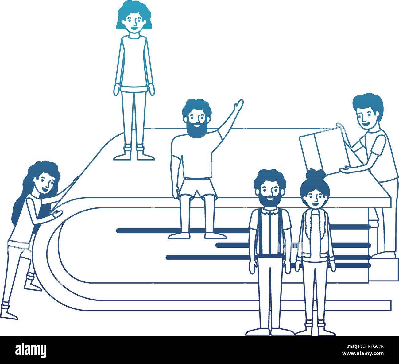 minipeople team working in book Stock Vector Image & Art - Alamy