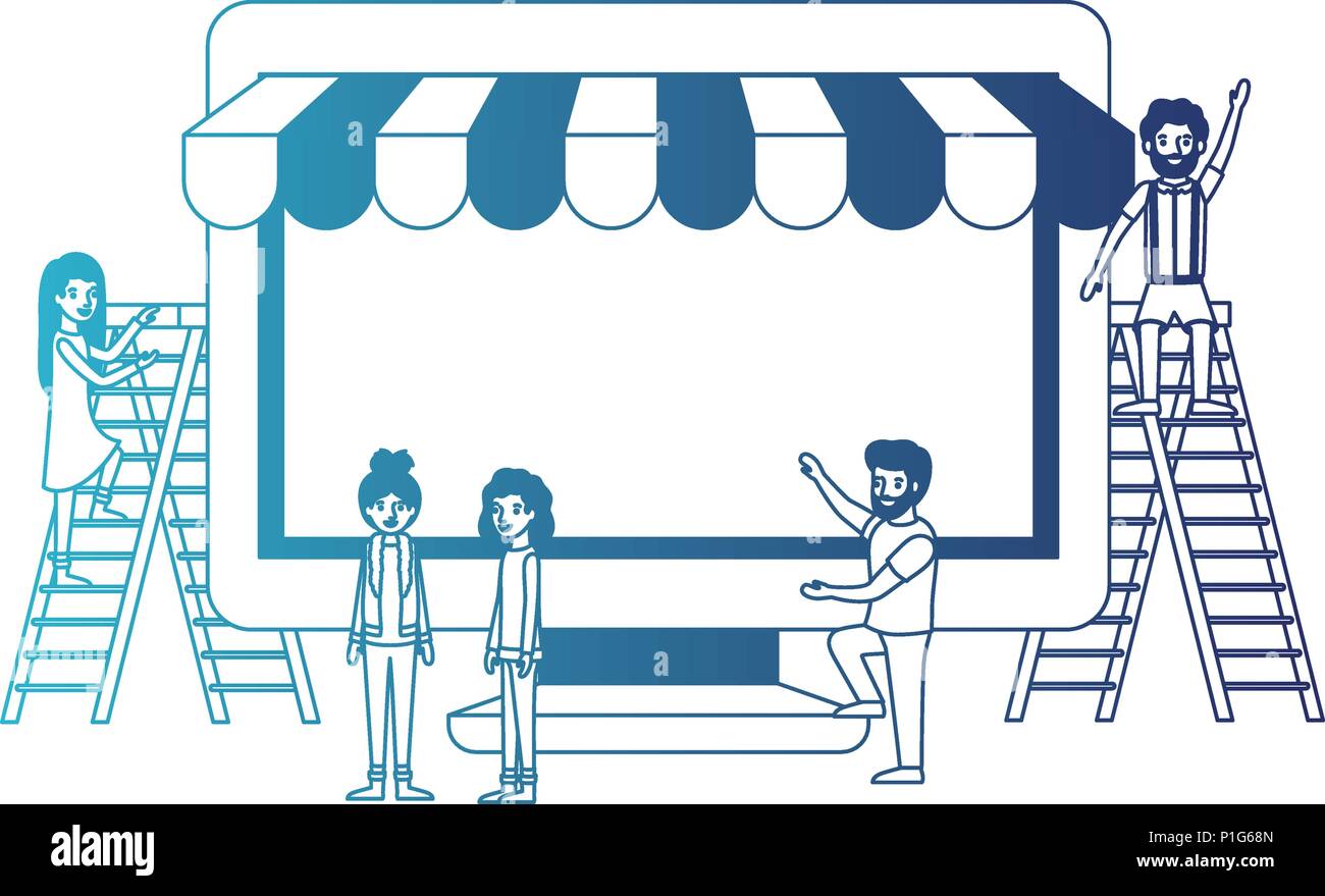 minipeople team working in monitor computer Stock Vector Image & Art ...