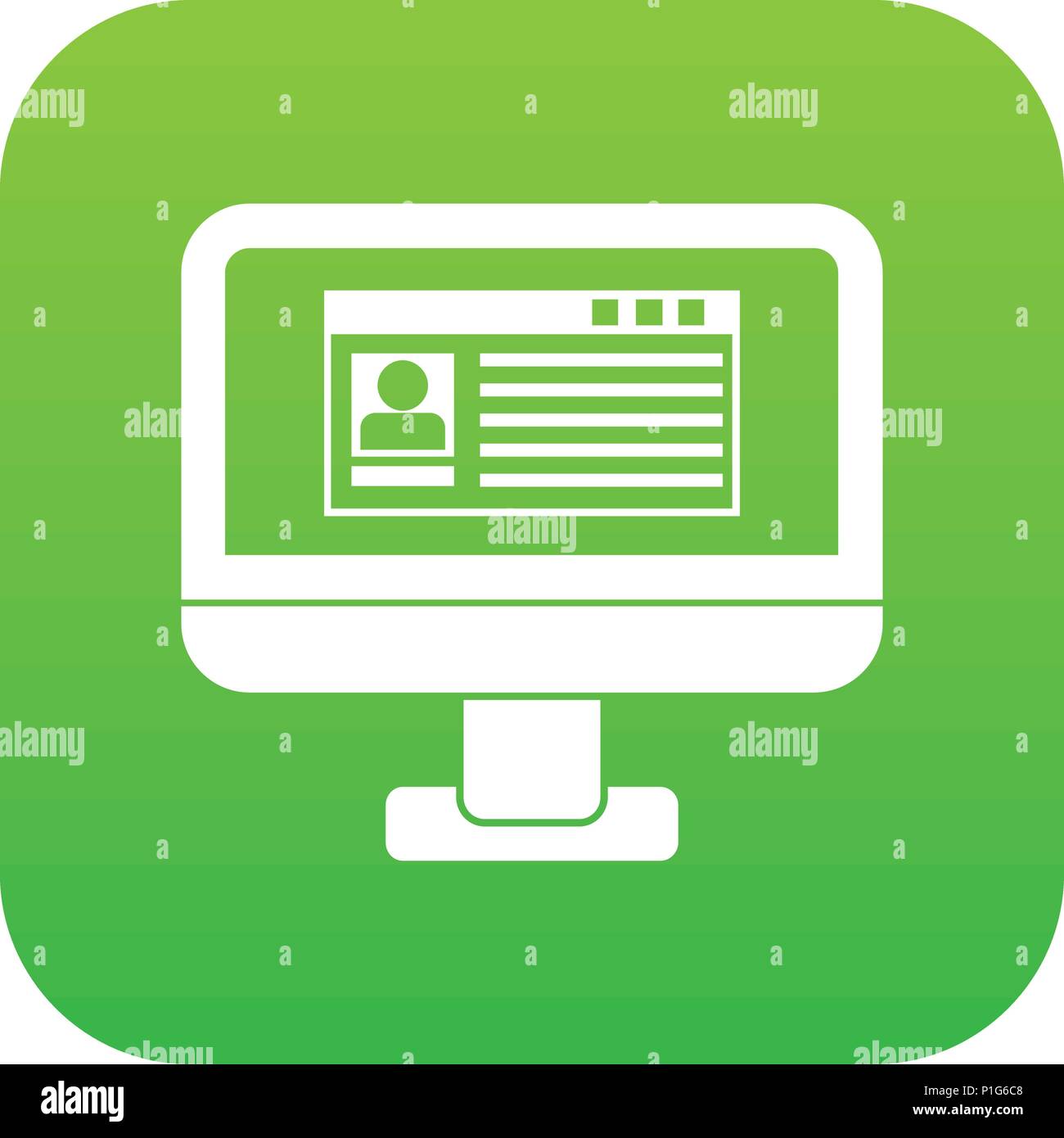 Profile information on monitor icon digital green Stock Vector Image ...