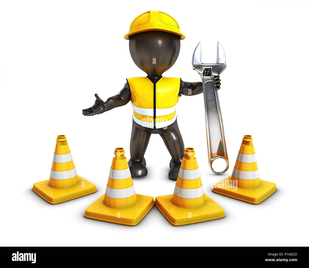 3D Render of Morph Man Builder with Caution Cones Stock Photo - Alamy