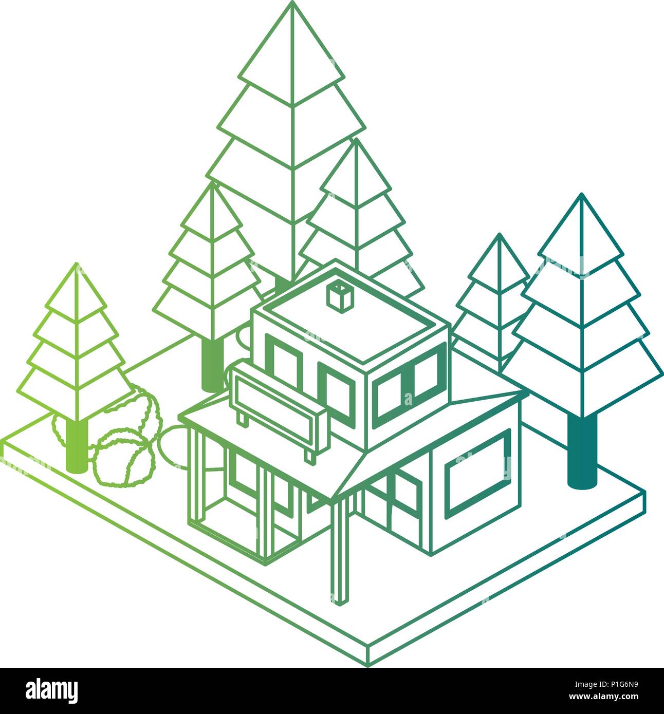 exterior house with landscape isometric icon Stock Vector Image & Art ...