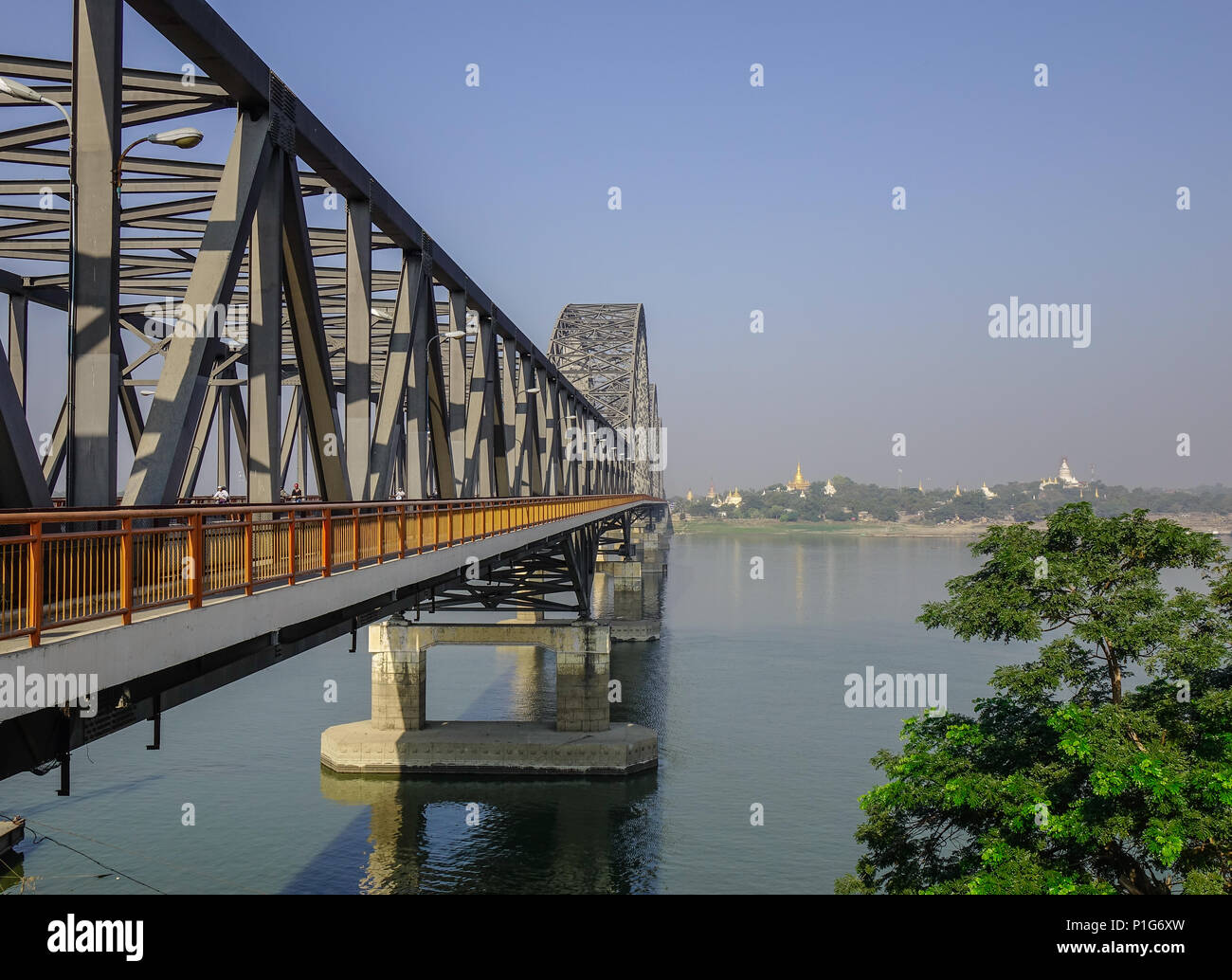 Steel bridge over the Irrawaddy river in Mandalay, Myanmar. Irrawaddy ...