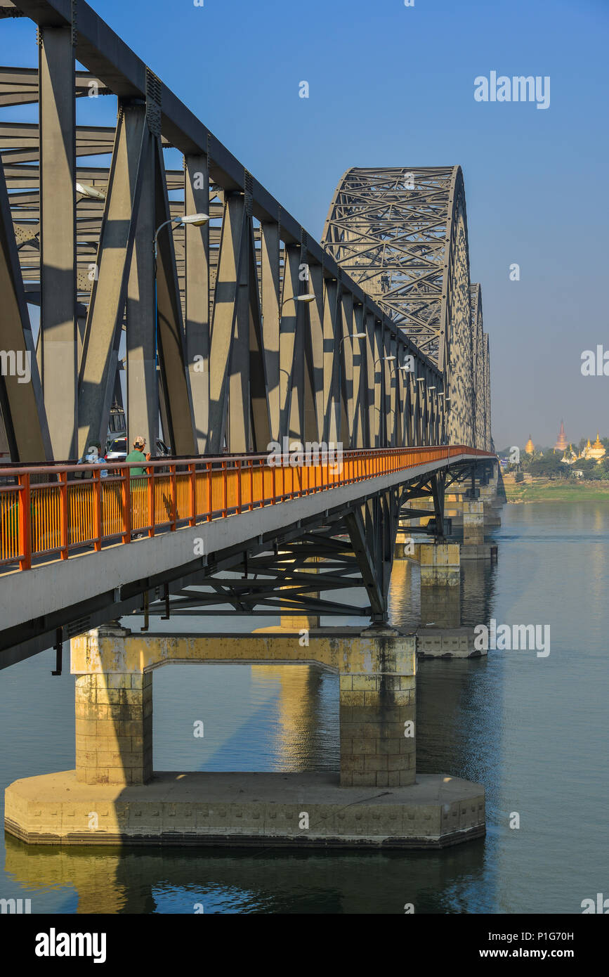 Steel bridge over the Irrawaddy river in Mandalay, Myanmar. Irrawaddy ...